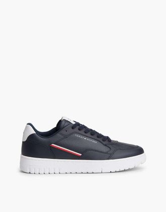 Tommy Hilfiger Global gestreifte Basketball-Sneaker aus Leder in Dunkelblau