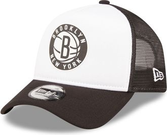 New Era Brooklyn Nets Team Colour Block A-Frame Black White Adjustable Trucker Cap - One-Size