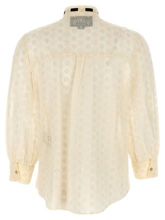 Valentino Garavani Daisy Sangallo with Grosgrain Bow Blouse - Cream