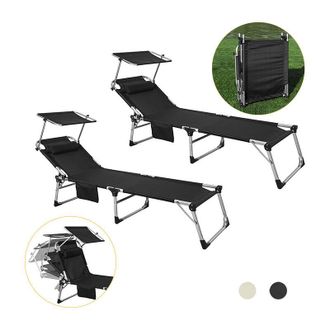 SoBuy OGS48-SCHx2 2-er Set Sonnenliege mit abnehmbarem Kopfkissen und verstellbarem Sonnendach Gartenliege mit Seitentasche Strandliege Relaxstuhl