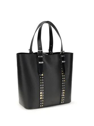 Valentino Garavani Mens Rockstud Medium Tote Bag Nero Calf Leather Bos Taurus Shoulder