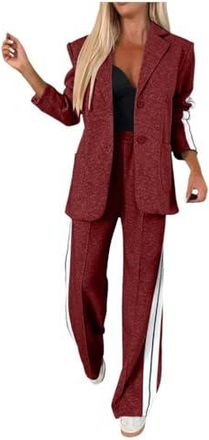 TOMWELL Tailleur Femme Ensemble Pantalon 2 Pièces Costumes Manteau Ensemble Col Revers Veste Ensemble Manches Longues Business Tailleur A Vin Rouge L