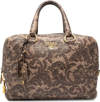 Prada Crossbody Bags - Cervo Lux Lace Print Bauletto Handbag - Gr. unisize - in Braun - für Damen