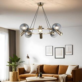 Opviq Antique Lacquer Chandelier, Metal Body, Adjustable Height 30-110 cm, &Oslash;14 Glass Cap, 4x E27 & 4x GU10 Sockets, Elegant Lighting for Home Decor