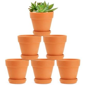 Juvale Petits Pots de Fleurs en Terra Cotta avec Soucoupes - 10,2 cm - 6 Pots pour Plantes