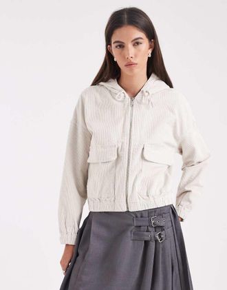 Only Kapuzenjacke aus Cord in Steinbeige mit Rei&szlig;verschluss-Neutral