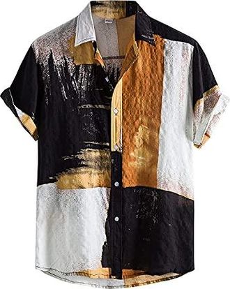 Minetom Chemisie Homme Eté Funky Hawaïenne Manches Courtes Button Down Chemise Vintage Ample Casual Imprimé Chemises de Plage Vacances A Jaune 3XL