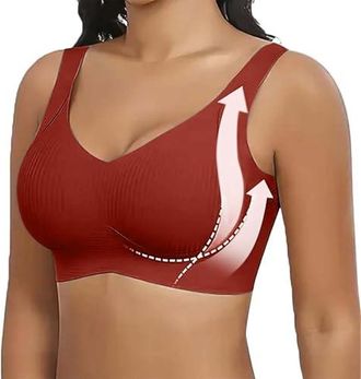 Generic Soutien-gorge push-up sans coutures pour femme - Sans armatures - Gros seins - Maintien fort - Col en V - Sans armatures - Doux et confortable - Souti