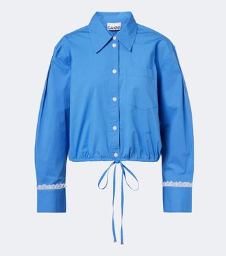 Ganni Chemise courte en coton m&eacute;lang&eacute;