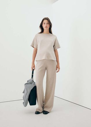 Mango Pantalon droit maille fine &eacute;cru - Femme - S - MANGO