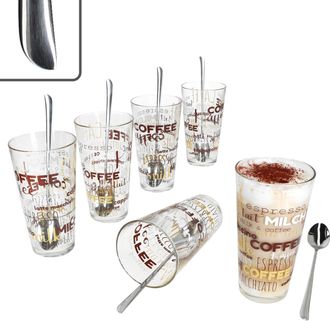 MamboCat Candy Latte Macchiato Gl&auml;ser 300ml mit Twist Latte Macchiato L&ouml;ffel L19cm I 6 Personen I 6x stapelbare Gl&auml;ser mit Schrift Dekor & 6x lange L&ouml;ffel aus 