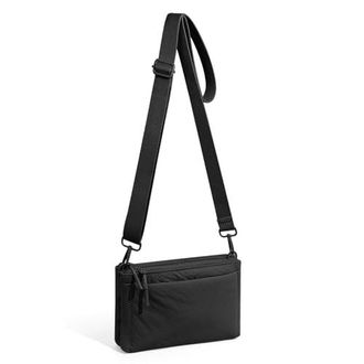 Generic Petit sac &agrave; bandouli&egrave;re vintage en nylon multi-poches avec bandouli&egrave;re r&eacute;glable et l&eacute;ger pour femme, travail, shopping, quotidien, Noir, 350.00*220.00