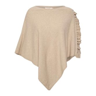 Cream Oversized Poncho mit R&uuml;schen-Detail - - Jackets - Damen - Rosa - ONE SIZE