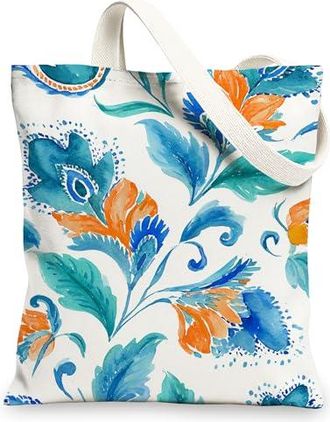 Generic Sacs fourre-tout en toile florale, sacs &agrave; provisions r&eacute;utilisables, sacs &agrave; provisions r&eacute;utilisables, chic vintage l&eacute;ger et lavable, color&eacute;, 13x15 Inch