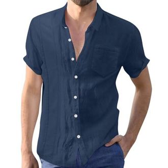 Generic Chemise en coton et lin pour homme - Haut de sport 2026 - Col rabattu - Simple boutonnage - Chemise d&eacute;contract&eacute;e &agrave; manches courtes - Imprim&eacute; ext&eacute;rieur