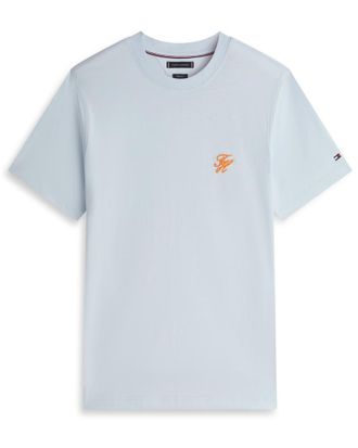 Tommy Hilfiger Glattes T-Shirt aus Baumwolle mit Monogramm-Stickerei, Regular Fit in