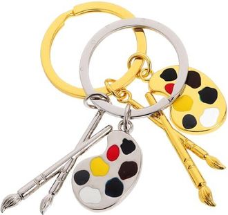 BESPORTBLE Lot de 2 Porte-Cl&eacute;s Cr&eacute;atifs en M&eacute;tal Dor&eacute; et Argent&eacute; D&eacute;coration Suspendue Artistique Palette et Pinceau Accessoire pour Cl&eacute;s et Paquet Pr&eacute;sent pour &Eacute;