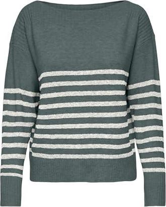 Only Onlglory Life Ls Boatneck CC KNT Pull-Over, Balsam Green/Stripes : Cloud Dancer/Melange, XS Femme