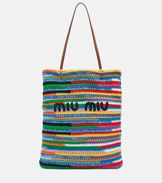 Miu Miu Tote aus H&auml;kelstrick mit Leder