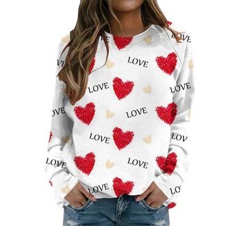 Generic 2026 Saint Valentin Femmes Mode Automne Et Hiver Saint Valentin Imprim&eacute; Col Rond Manches Longues D&eacute;contract&eacute; Sweat-shirt Sans Chapeau One, blanc, XXL