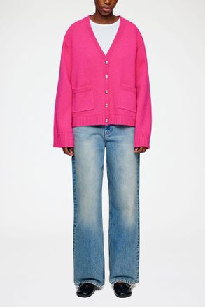 Ganni Cardigan classique en laine Rose - Taille L - Pour Femme