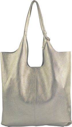 modamoda.de T264 Damen Leder Schultertasche Shopper, handgefertigt in Italien, 40x3x35 cm, mit abnehmbarer Innentasche, weiches Leder, Farbe:Lightgold Metallic