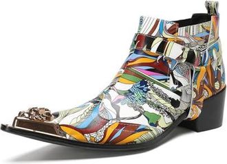 Generic Bottines Chelsea pour homme - Style décontracté - Style western - Avec bout en métal - Boucle en cuir véritable - Style cow-boy - Disco - Chanteur - P