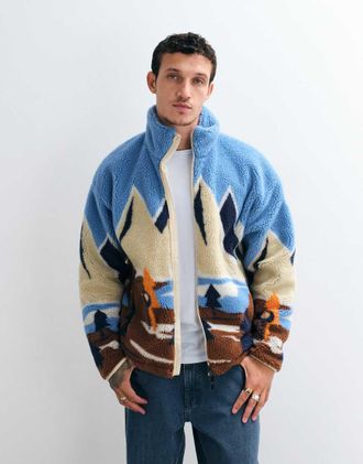 Napapijri Fleece mit durchgehendem Rei&szlig;verschluss in Blau-Multi