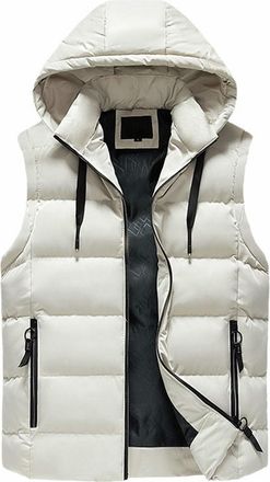ICEGREY Steppweste Herren mit Kapuze Leichte &Auml;rmellos Bodywarmer Winterweste Outdoor mit Rei&szlig;verschluss, Beige Wei&szlig;