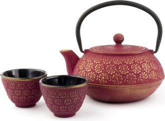 Bredemeijer rotes asiatisches gusseisernes Teekannen Set 0.6 Liter mit 2 Tassen