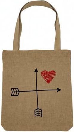 Fabulous Sac Shopping Tote Bag Aspect Lin - Fl&egrave;ches en Croix avec Coeur Gribouill&eacute; Rouge Dessin - Sac de Courses Toile Epaisse 360g Beige Naturel Cabas Port&eacute; E
