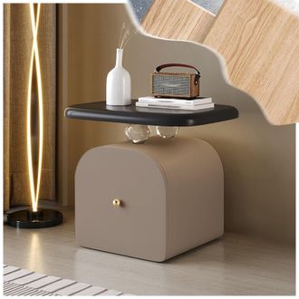 Generic Moderner Nachttisch Aus Holz Mit Schublade - Beistelltisch Im Geschwungenen Design for Schlafzimmer Und Wohnzimmer, Platzsparendes Akzentmöbel(Khaki)