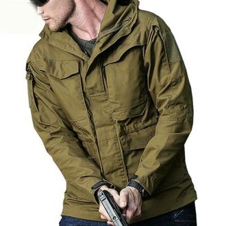Generic GLDFW Veste de terrain dautomne imperm&eacute;able &agrave; capuche coupe-vent &agrave; nombreuses poches pour homme, Marron, XXL