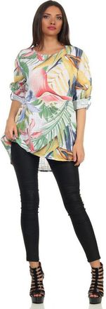 Mississhop 3/4-Arm-Shirt Damen-Bluse 100 % Baumwolle mit tropischem Print