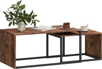 HOMCOM 2er-Set Couchtisch Satztisch Sofatisch Beistelltisch Kaffeetisch Verschiedene Formen multifunktional elegant schlicht Metallfu&szlig; MDF Schwarz+Braun 90x4