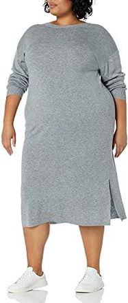 The Drop Suki Robe Pull pour Femme, Longueur Midi, Côtelé, Encolure en V dans le Dos, Gris Chiné, Taille XS