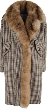 Bazar Deluxe manteau à motif pied-de-poule et col en fausse fourrure - Tons neutres