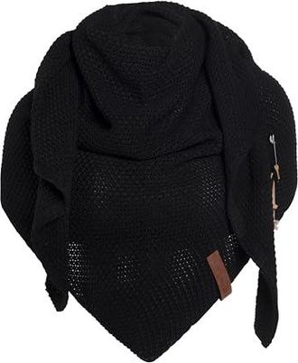 Knit Factory Coco Châle Tricoté - Foulard Triangle - Foulard femme pour lautomne et lhiver - Écharpe Femme - Châle Femme - 100% Fabriqué en Europe - Noir - 190x85 