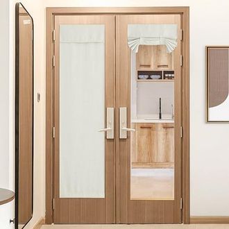 Nicetown Fenstervorhänge aus Kunstleinen, wärmeisoliert, Verdunkelung für Glasvordertür, zum Binden, 66 x 183 cm, Naturfarben, 1 Stück