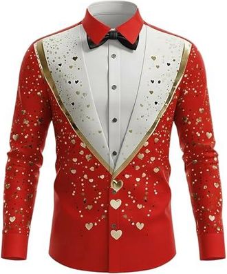 Generic Chemise &agrave; manches longues pour homme - Imprim&eacute; 3D - Pour la Saint-Valentin - Amusante - Funky - Chemise de loisirs - Boutonn&eacute;e - Fleurs - Facile &agrave; rep