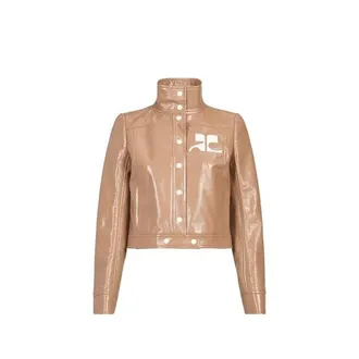 Courr&egrave;ges Veste vinyle courte &agrave; logo brod&eacute; en coton m&eacute;lang&eacute;