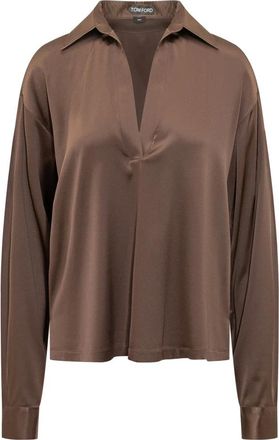 Tom Ford Femme, Blouses et Chemises, Brun, Taille: 40 FR Polo en Satin de Soie Stretch