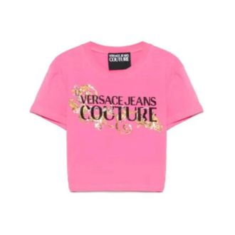Versace Jeans Couture Kurz&auml;rmeliges T-Shirt mit Kristallen - - Tops - Damen - Rosa - S