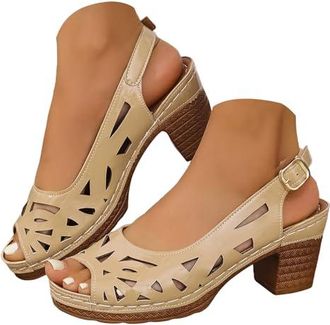 Generic Sandales compens&eacute;es pour femme 2026 habill&eacute;es d&eacute;t&eacute; ajour&eacute;es &agrave; bout ouvert et talon bas avec sangle de cheville pour le travail de bureau, chaussures d