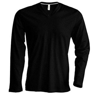 Kariban t-shirt &agrave; manches longues pour homme avec col en v et - Noir - Noir - Taille L
