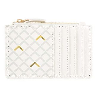 Draeger Porte-Carte Zippé Élégant 12,5 x 8 cm - Design Raffiné, Compact et Léger - Blanc/Doré - 10 Rangements pour Cartes, Poche Centrale- Idéal Quotidien