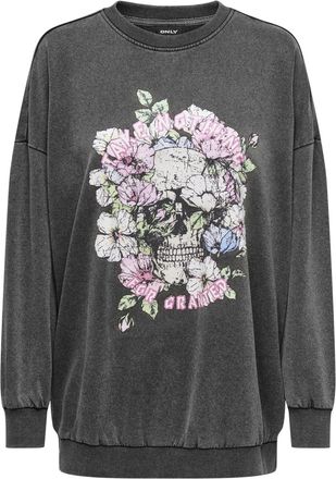 Only Damen Onllucinda L/S Autentic O-Neck SWT Sweatshirt, Black/Print:Skull Ranch, 38