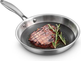 Navaris Hybrid Edelstahl-Pfanne Mit Antihaftbeschichtung - Universalpfanne für Induktion - Metallgriff - 22 cm Durchmesser