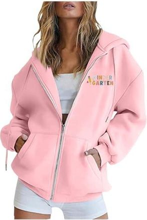 Generic Sweat à capuche zippé à manches longues pour femme 2026 hiver 2025 avec poches, rose, M