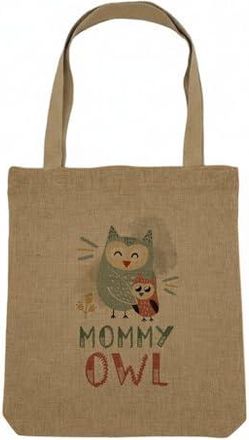 Fabulous Sac Shopping Tote Bag Aspect Lin - Mommy Owl and her Baby Drawing Illustration - Sac de Courses Toile Epaisse 360g Beige Naturel Cabas Port&eacute; Epaule So